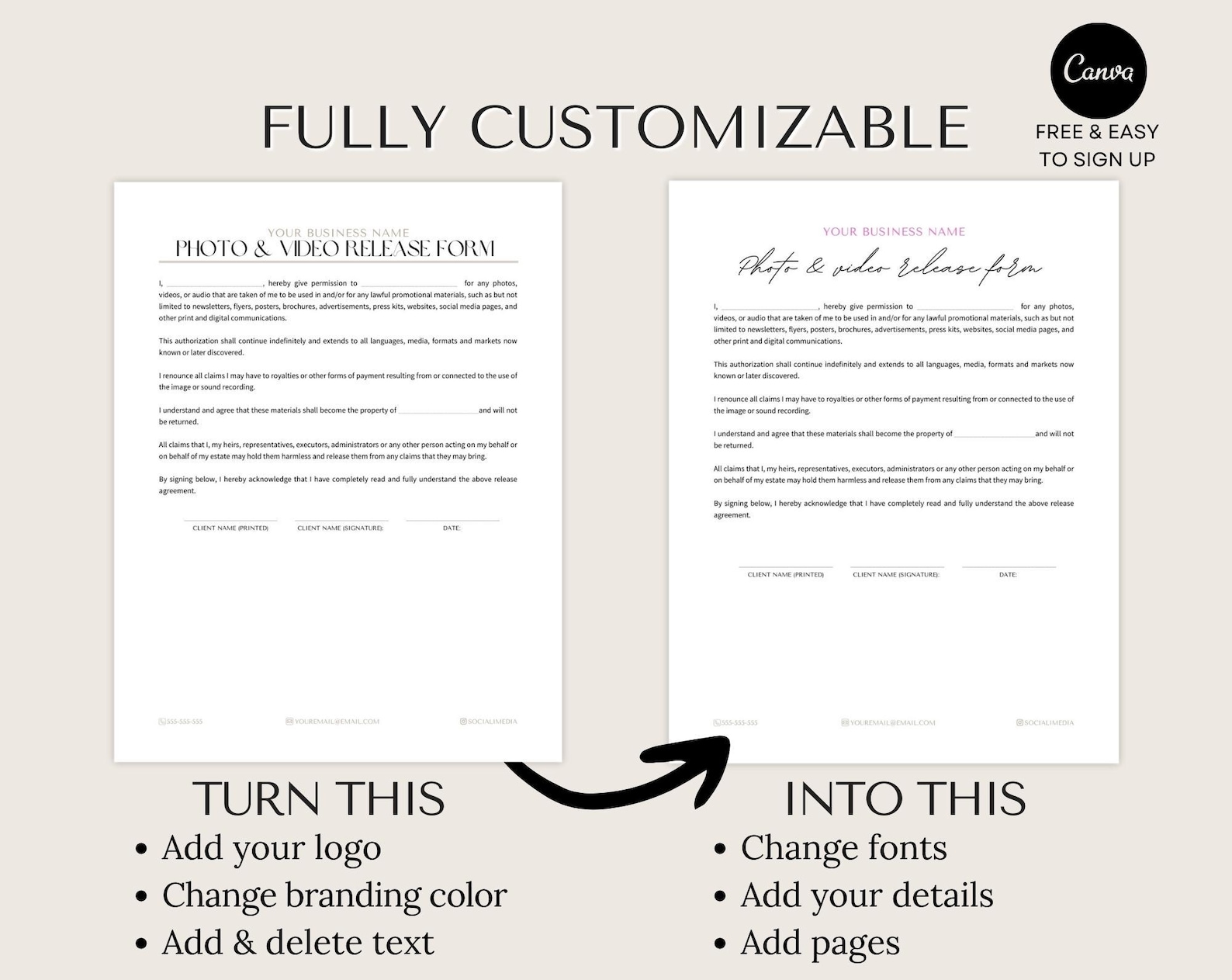 Photo Release Form - Photo Consent Form, Photo Release Form Template ...