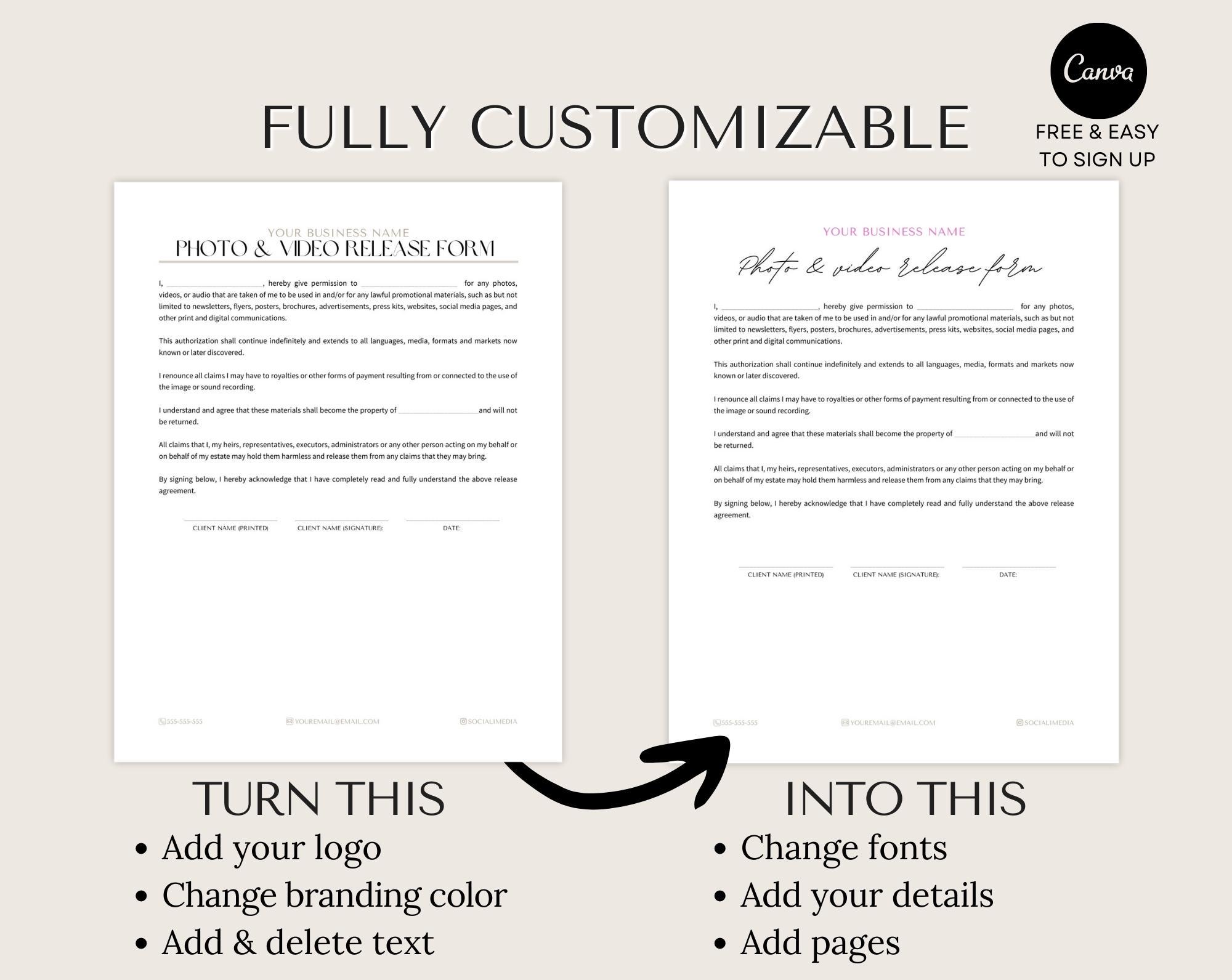 Photo Release Form - Photo Consent Form, Photo Release Form Template ...