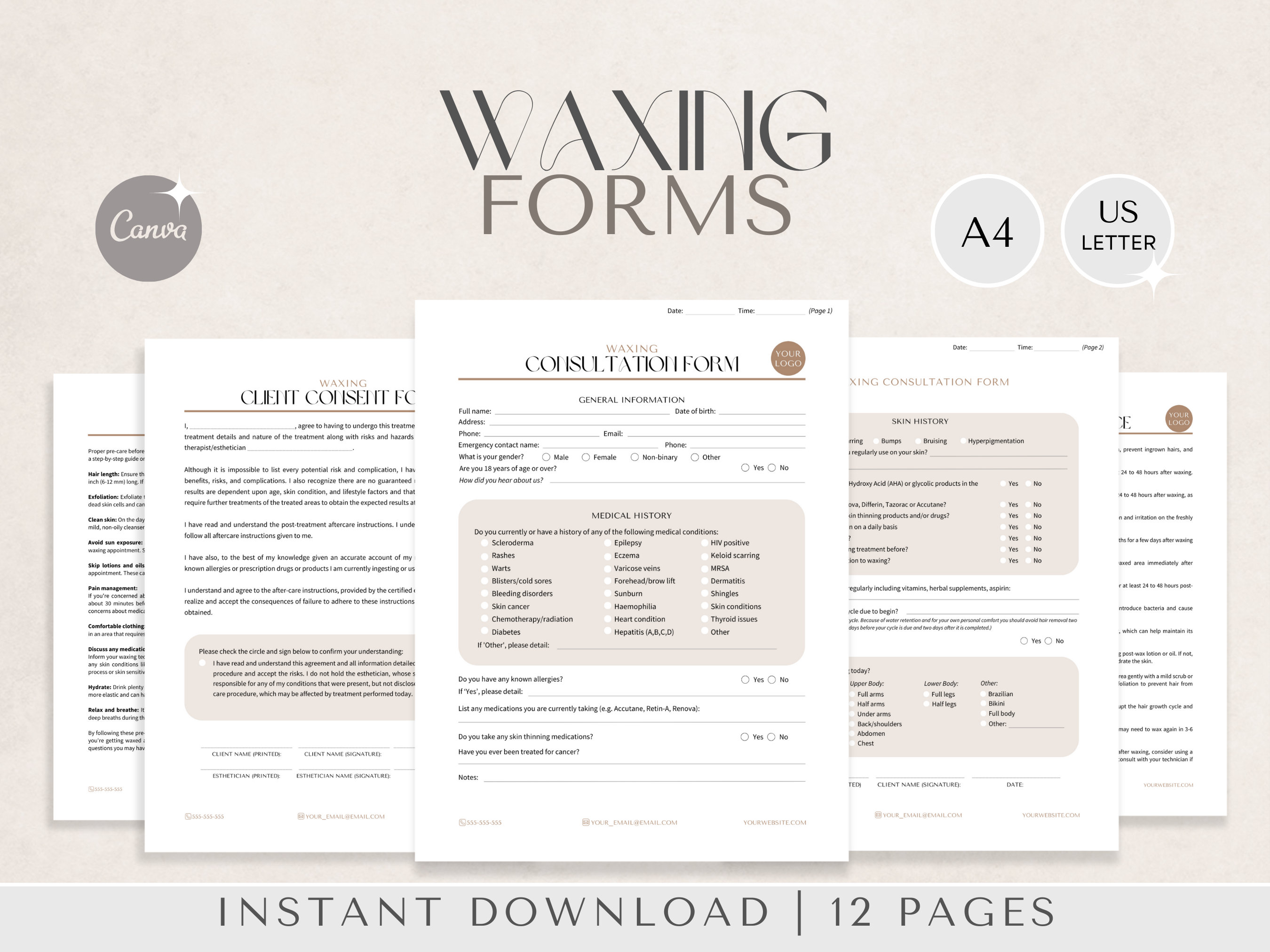 Waxing Treatment Forms Waxing Consent Forms, Waxing Intake Forms ...