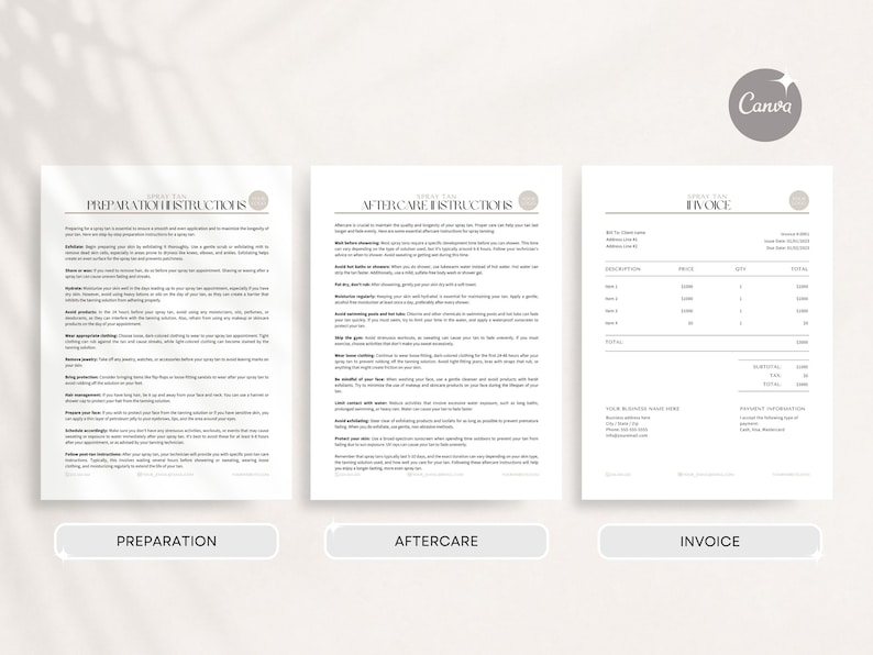 Spray Tan Consent Forms Spray Tan Forms, Spray Tan Aftercare Cards ...