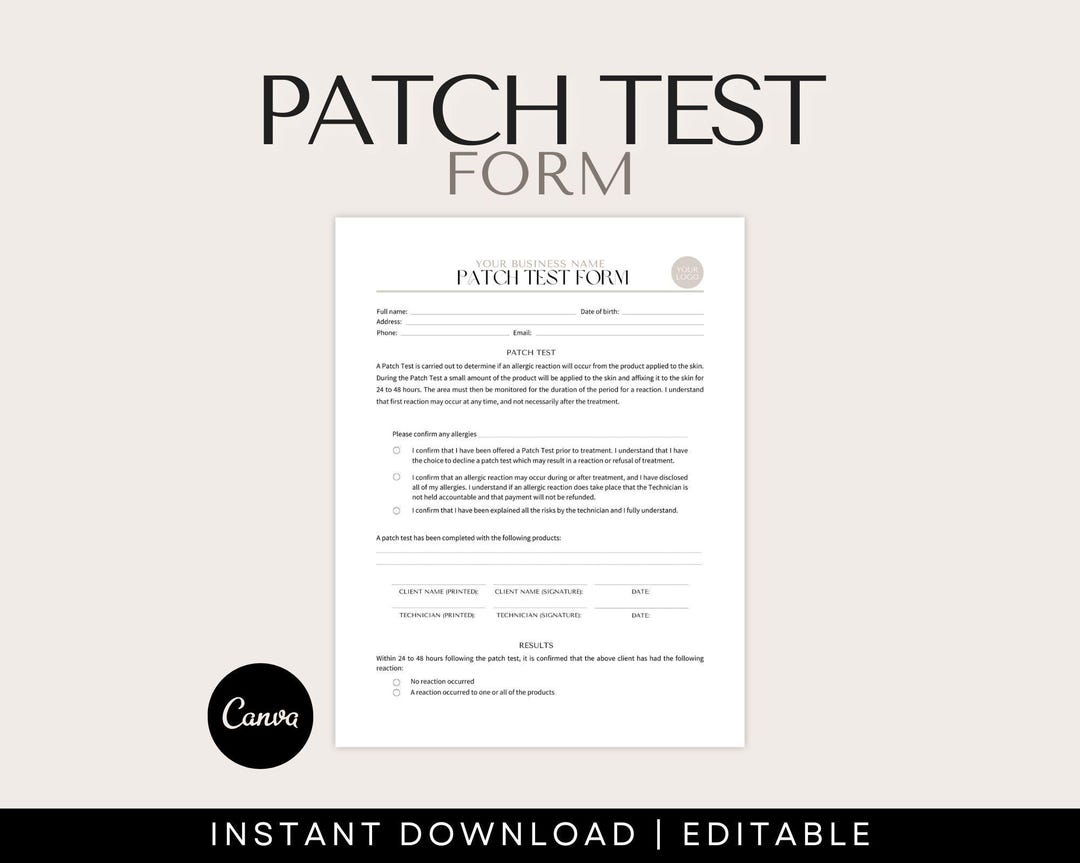 Patch Test Form - Beauty Patch Test Form, Patch Test Template, Client ...