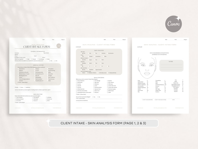 Facial Consent Form, Facial Consultation Form Includes Skin Analysis ...