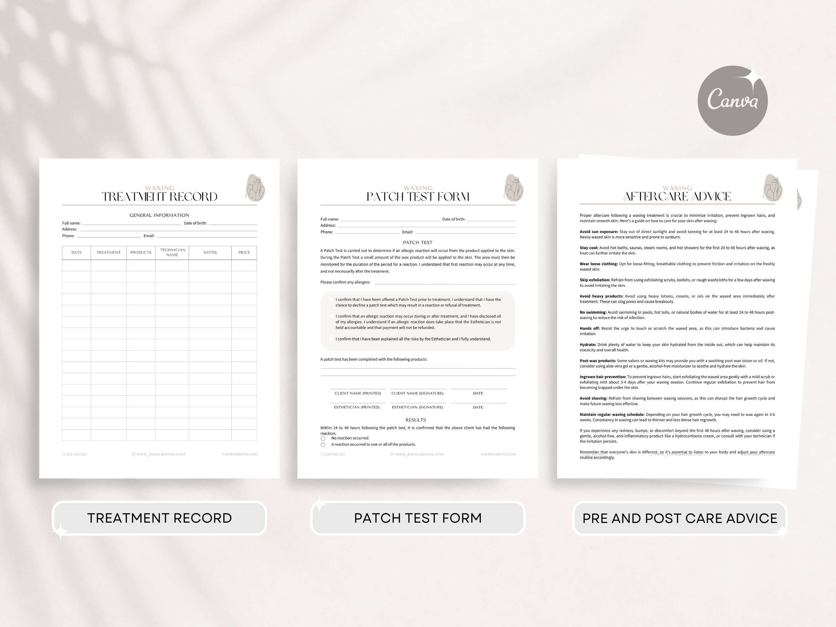 Waxing Treatment Forms - Waxing Consent Forms, Waxing Intake Forms ...