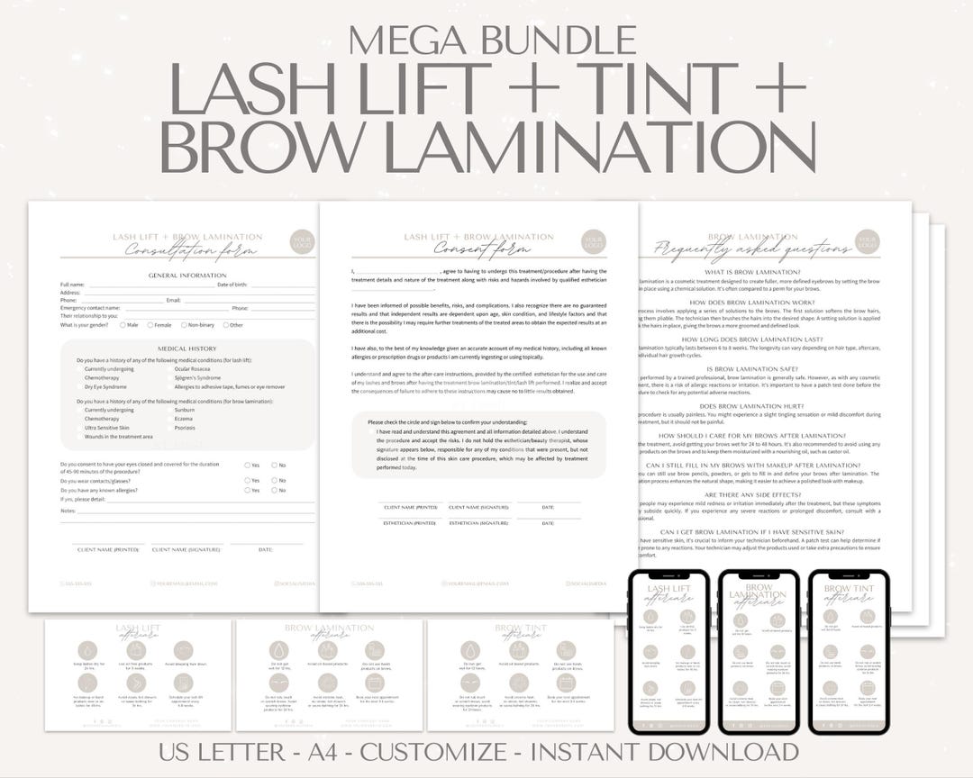 Lash Lift and Brow Lamination Forms - Brow Lamination Tint Forms, Brow ...
