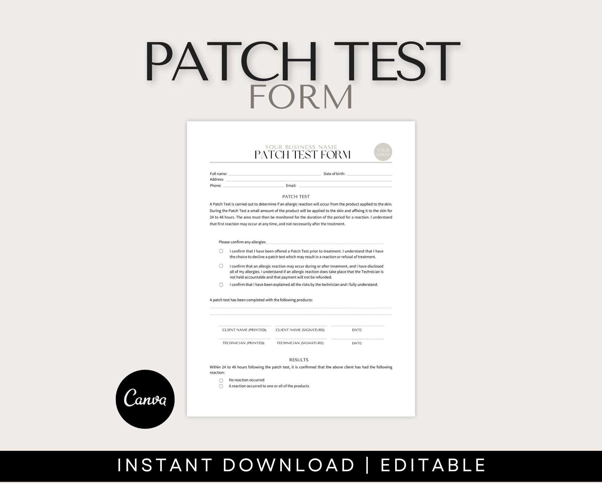 Patch Test Form Beauty Patch Test Form, Patch Test Template, Client ...