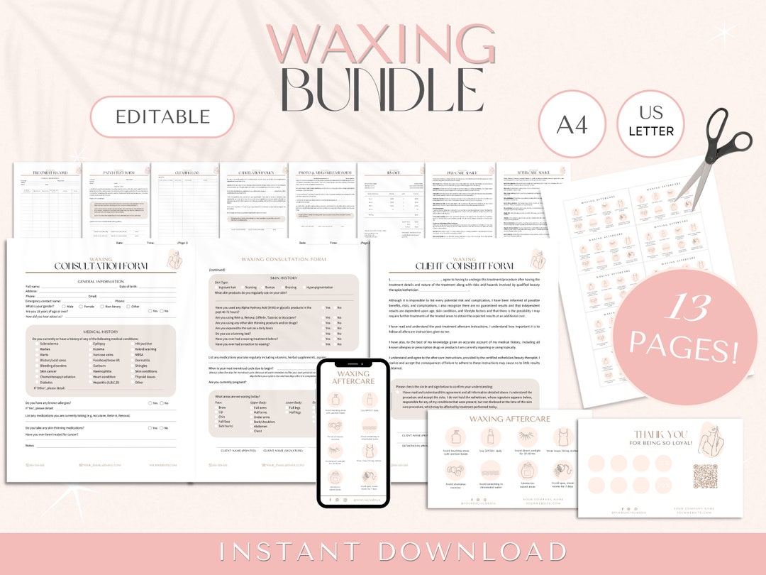 Waxing Treatment Forms Waxing Consent Forms, Waxing Intake Forms ...