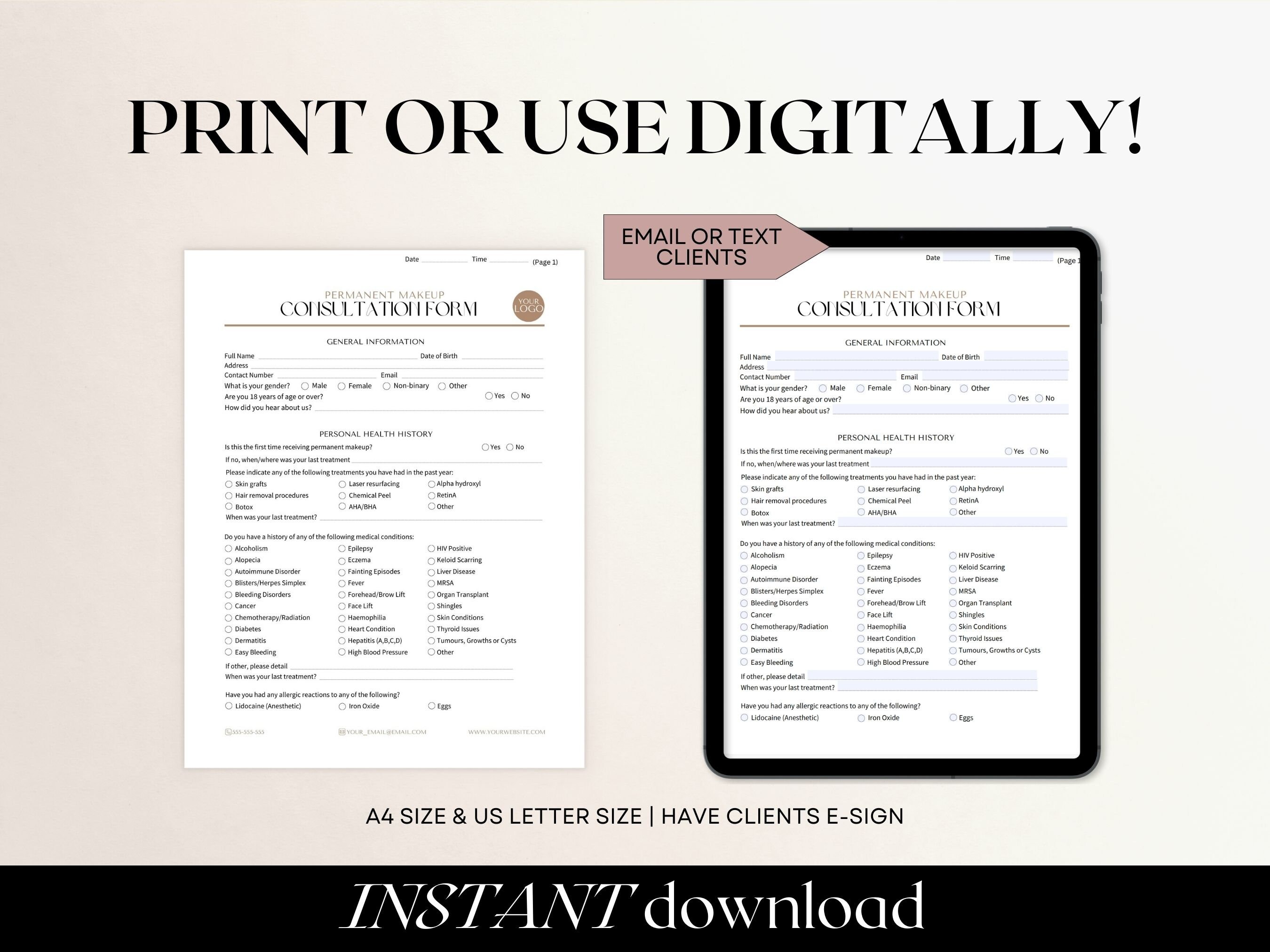 Pmu Consent Forms Permanent Makeup Consent Form Pmu Client - Etsy