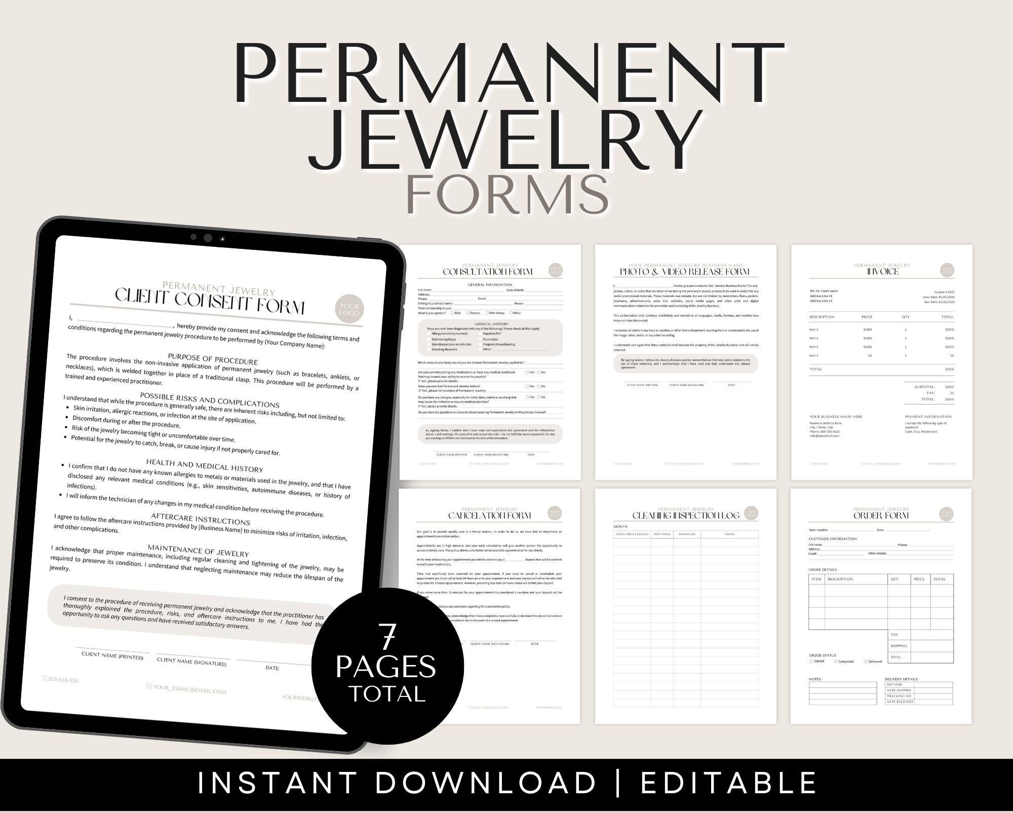 Permanent Jewelry Forms - Permanent Jewelry Waiver Template, Jewelry ...