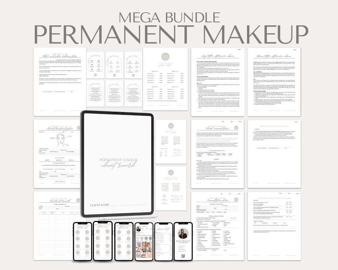 Permanent Makeup Mega Bundle - PMU Consent Forms, Aftercare Cards, IG Business Card, Price Lists ...