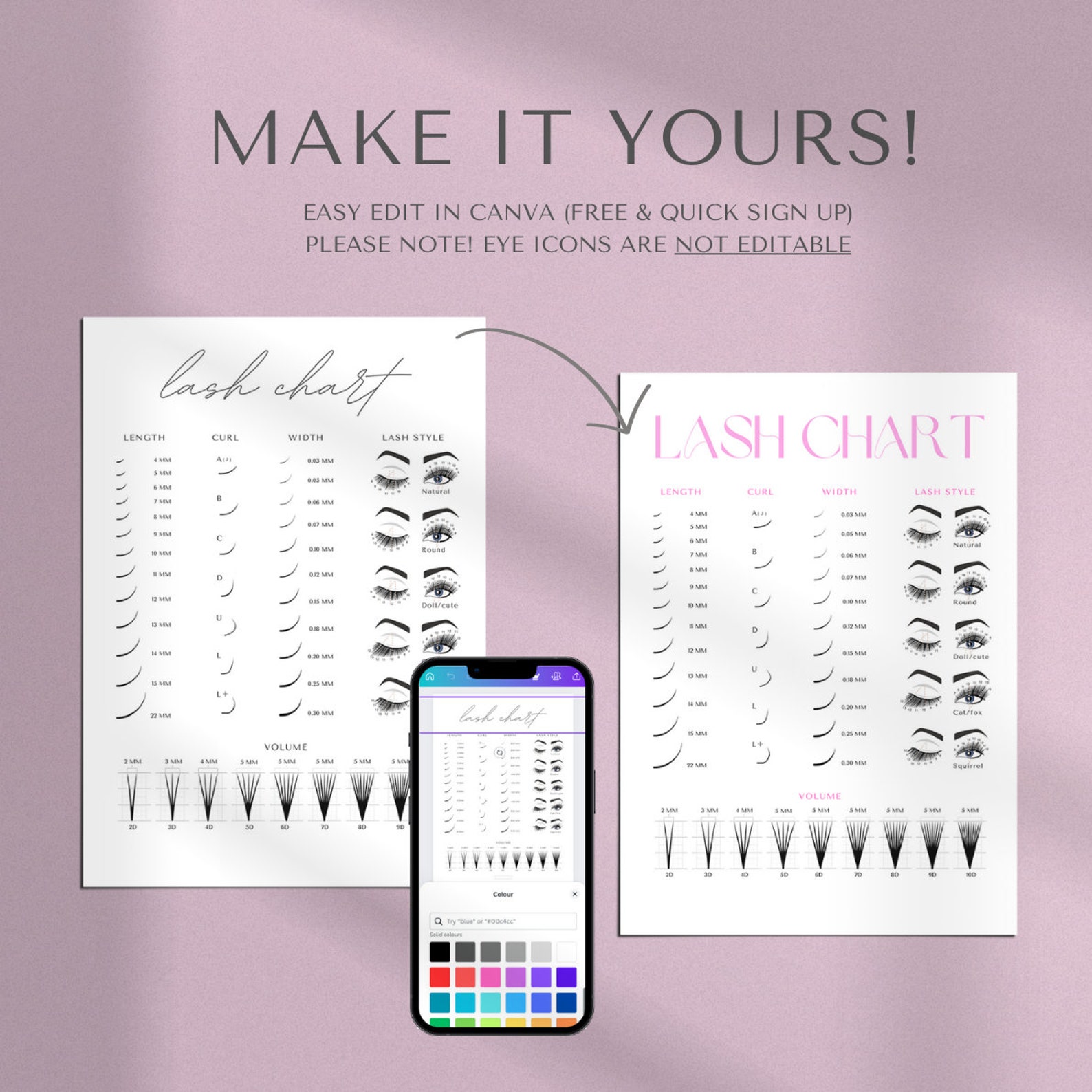 Digital Printable Lash Chart Lash Guide Lash Chart Eyelash Extension ...
