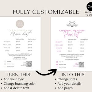Permanent Jewelry Price List - Editable Printable Price List Sign ...