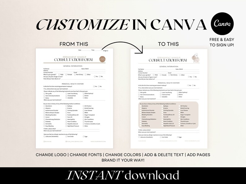 Pmu Consent Forms Permanent Makeup Consent Form Pmu Client - Etsy