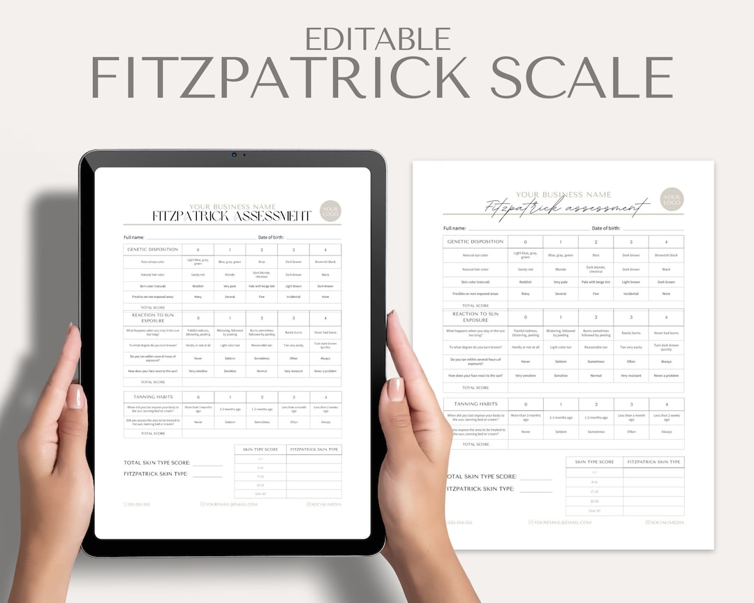 Fitzpatrick's Skin Type Questionnaire Form, Fitzpatrick Scale, Editable ...