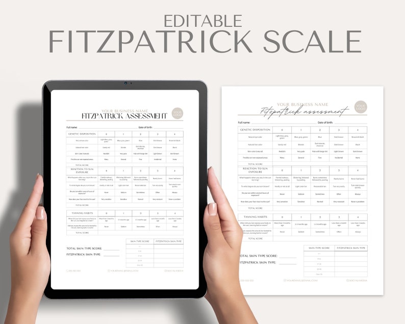 Fitzpatrick's Skin Type Questionnaire Form, Fitzpatrick Scale, Editable ...