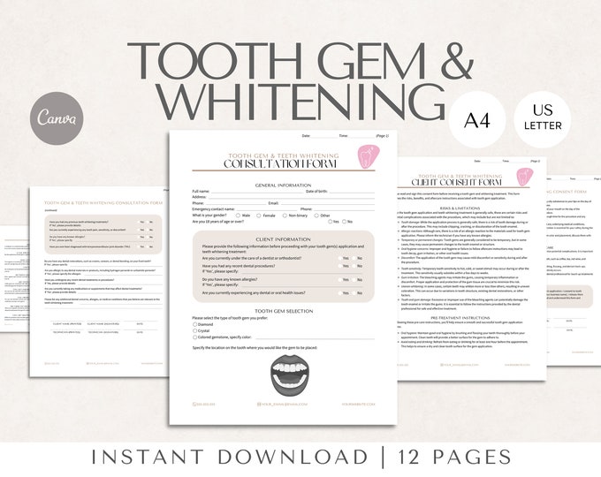 Editable Tooth Gem Client Intake Form, Tooth Jewel Application Form ...