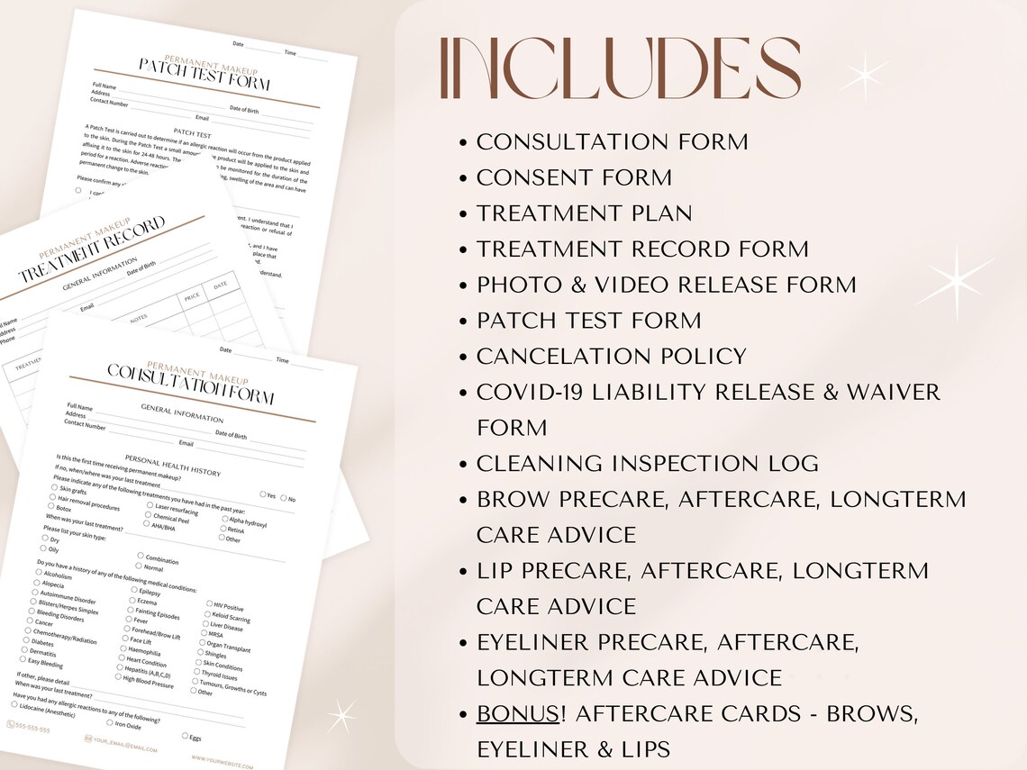 Pmu Consent Forms Permanent Makeup Consent Forms Pmu Aftercare - Etsy ...