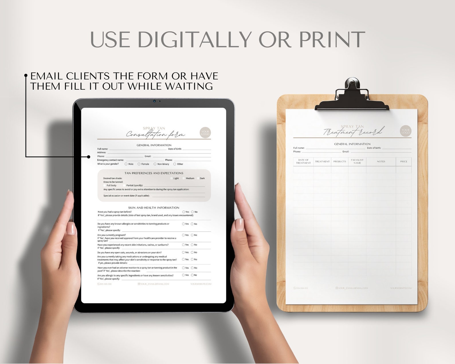 Spray Tan Forms - Spray Tan Aftercare Cards, Esthetician Intake Form ...