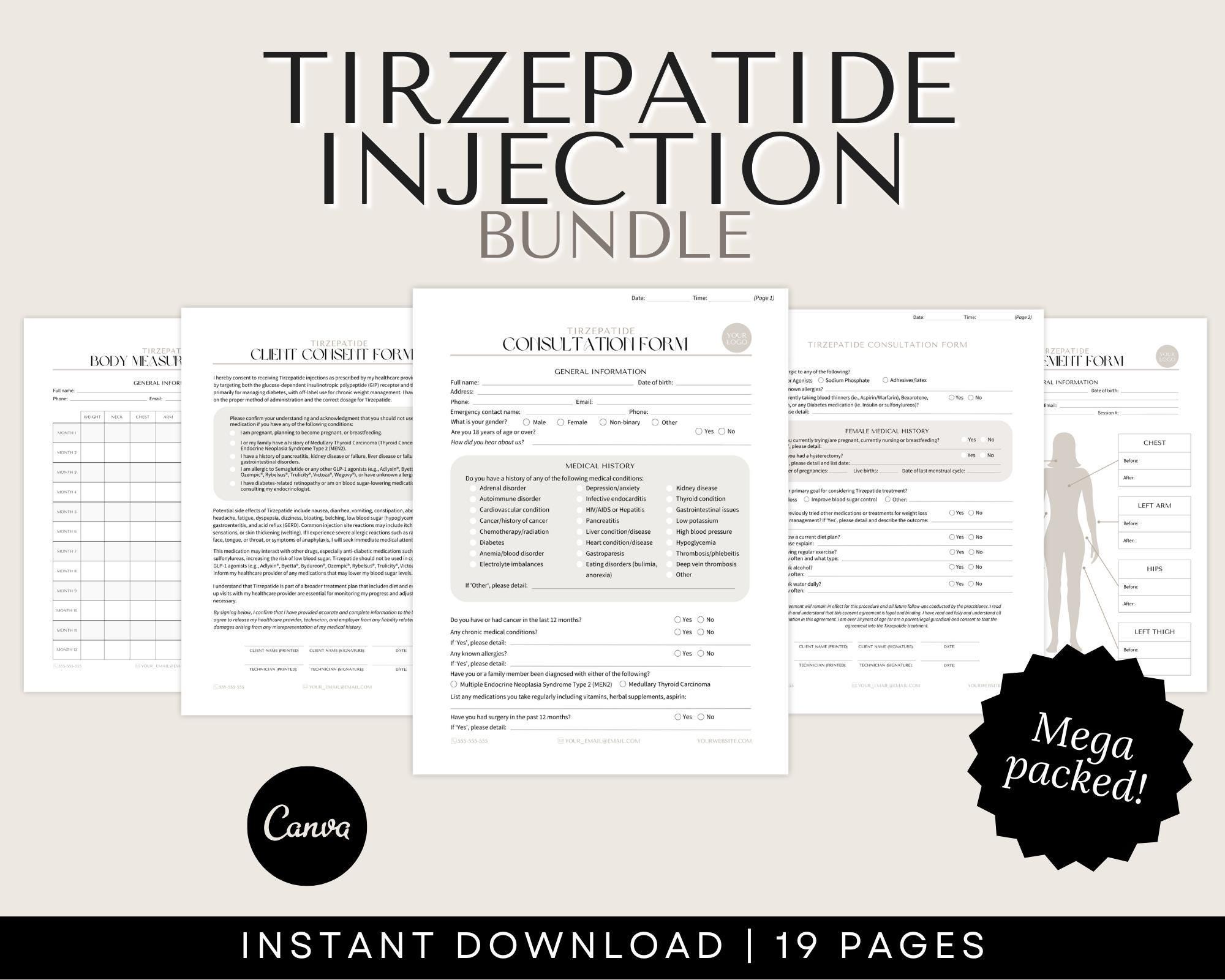 Tirzepatide Injection Intake Form - Tirzepatide Consent Form, Weight ...
