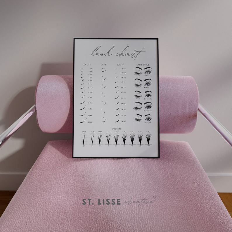 Digital Printable Lash Chart Lash Guide Lash Chart Eyelash Extension