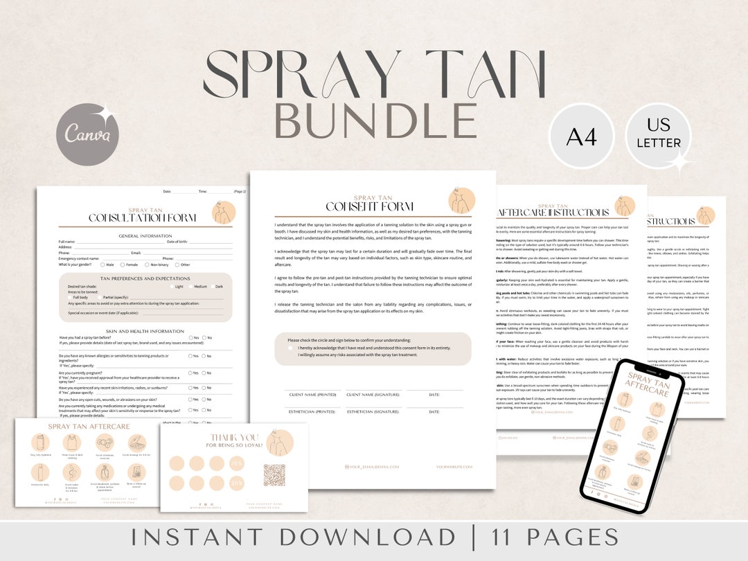 Spray Tan Consent Forms Spray Tan Forms, Spray Tan Aftercare Cards ...