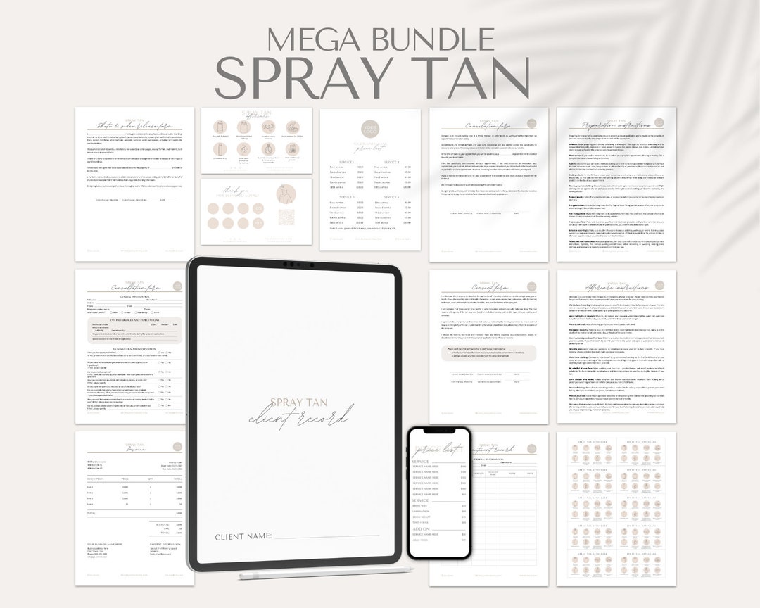 Spray Tan Forms - Spray Tan Aftercare Cards, Esthetician Intake Form ...