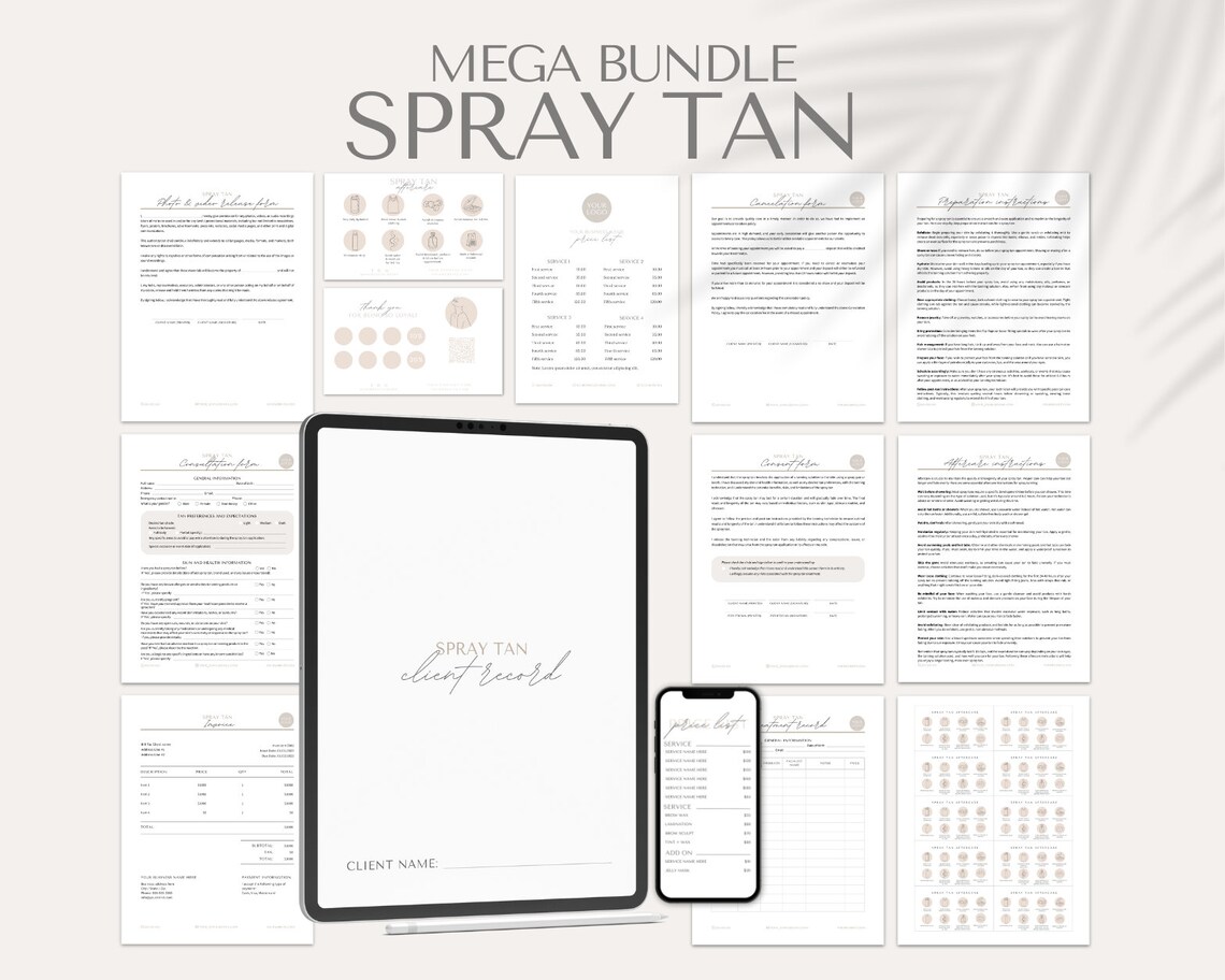 Spray Tan Forms Spray Tan Aftercare Cards, Esthetician Intake Form ...
