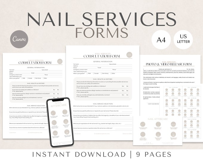 Nail Consultation Form, Nail Technician Form, Client Intake, Manicure ...