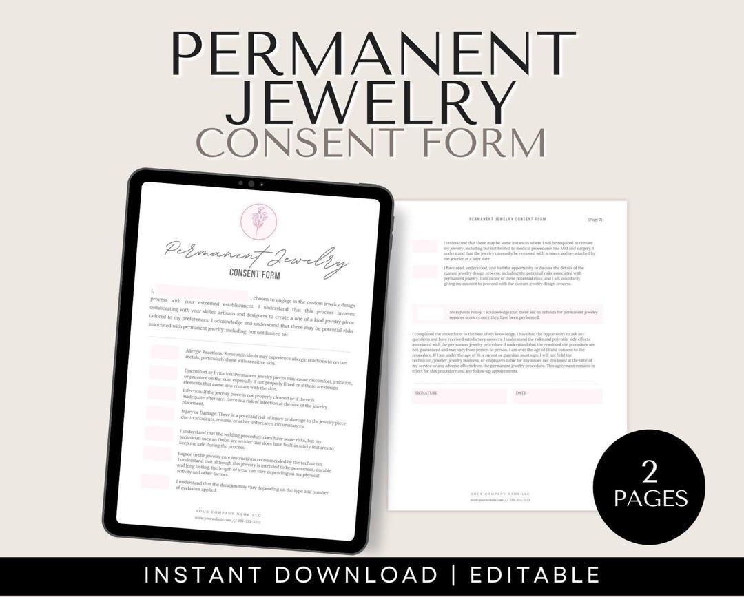 Permanent Jewelry Consent Form - Simple Permanent Jewelry Form, Pink ...