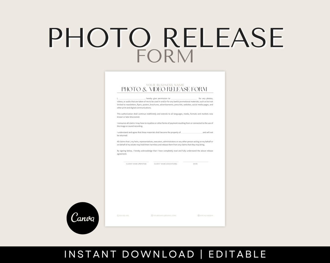 Photo Release Form - Photo Consent Form, Photo Release Form Template ...