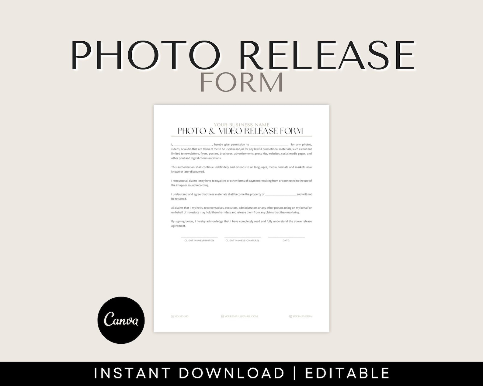 Photo Release Form - Photo Consent Form, Photo Release Form Template ...