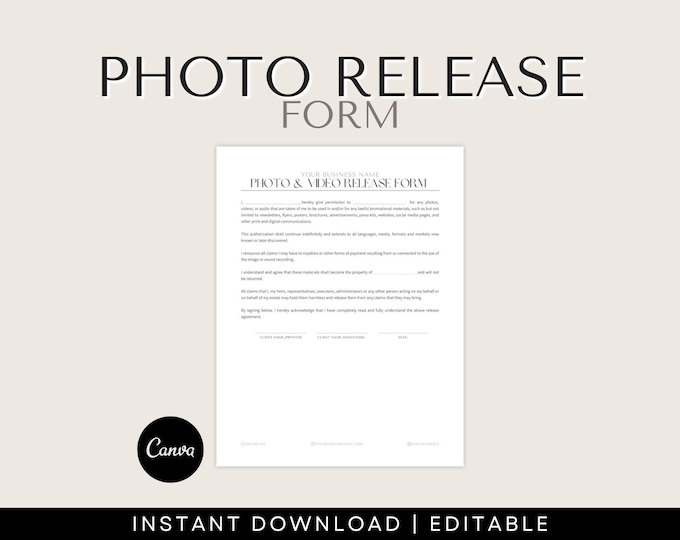 Photo Print Release Template, Photo Print Release Form, Photography ...
