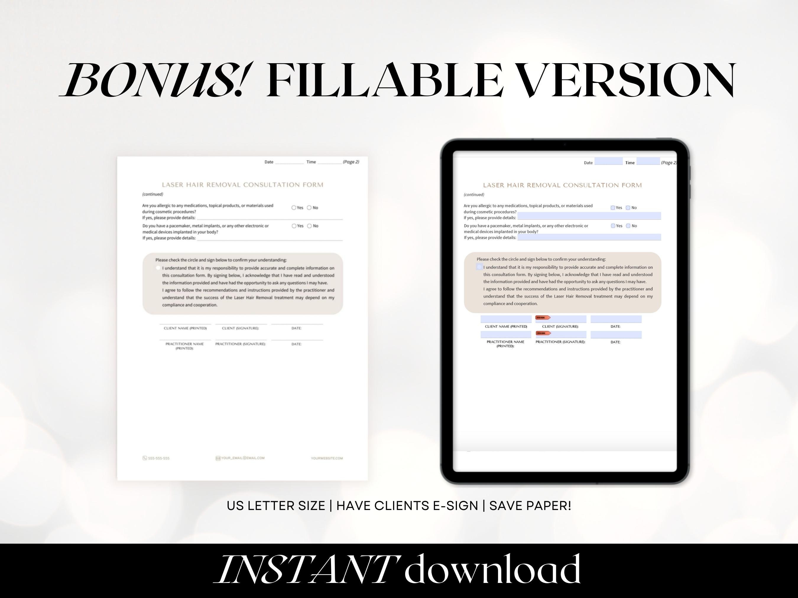 Laser Hair Removal Forms Laser Removal Form Laser Hair Removal Consent ...