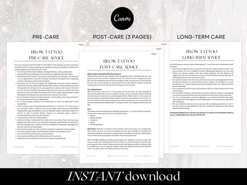 Editable Microblading Forms Microblading Aftercare Card - Etsy