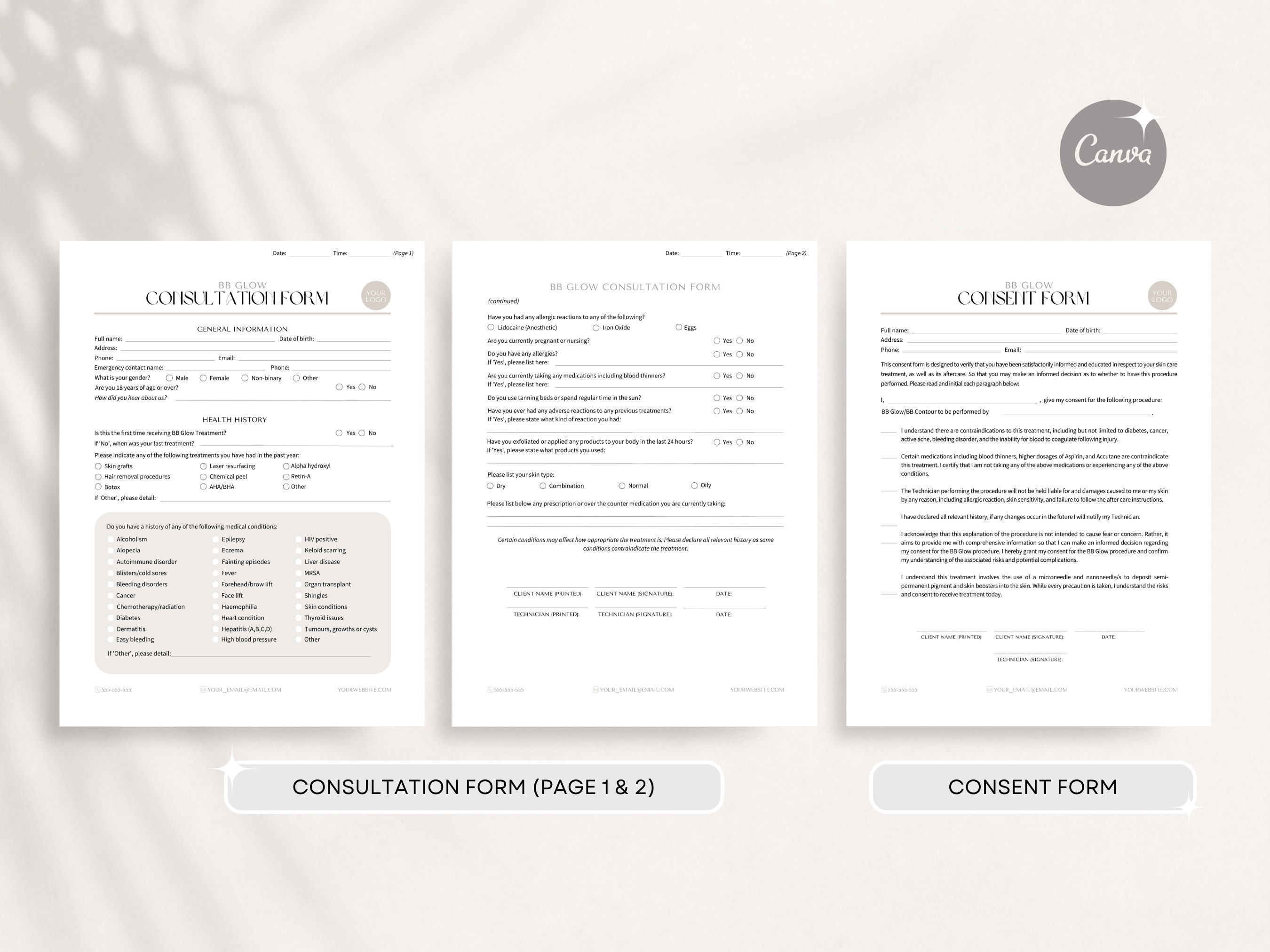 Bb Glow Consent Forms Bb Glow Intake Form Bb Glow Waiver Bb Glow Facial ...