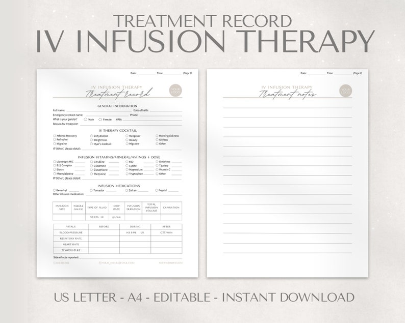 IV Infusion Therapy Treatment Record Form Template - IV Therapy Record ...