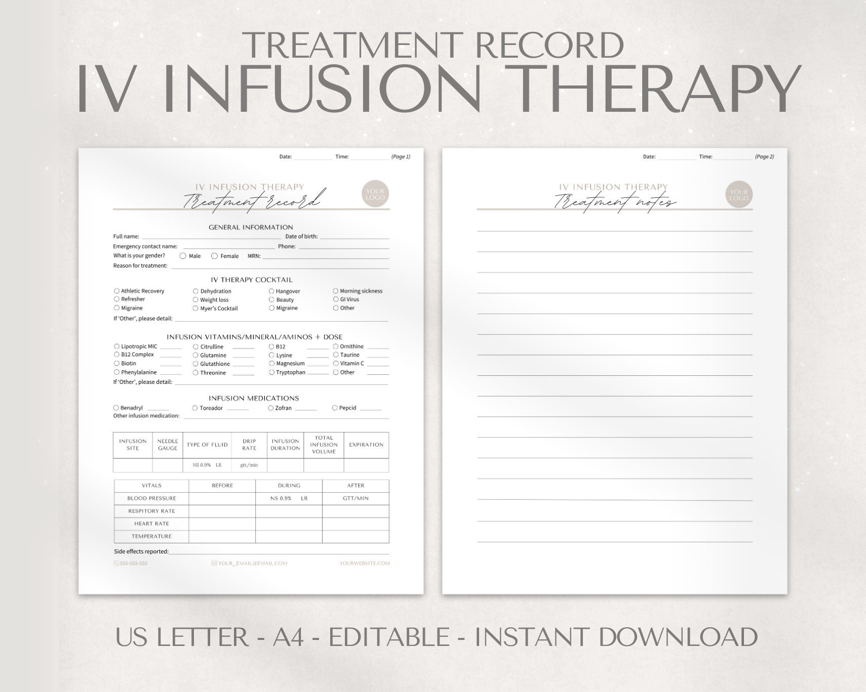 IV Infusion Therapy Treatment Record Form Template - IV Therapy Record ...