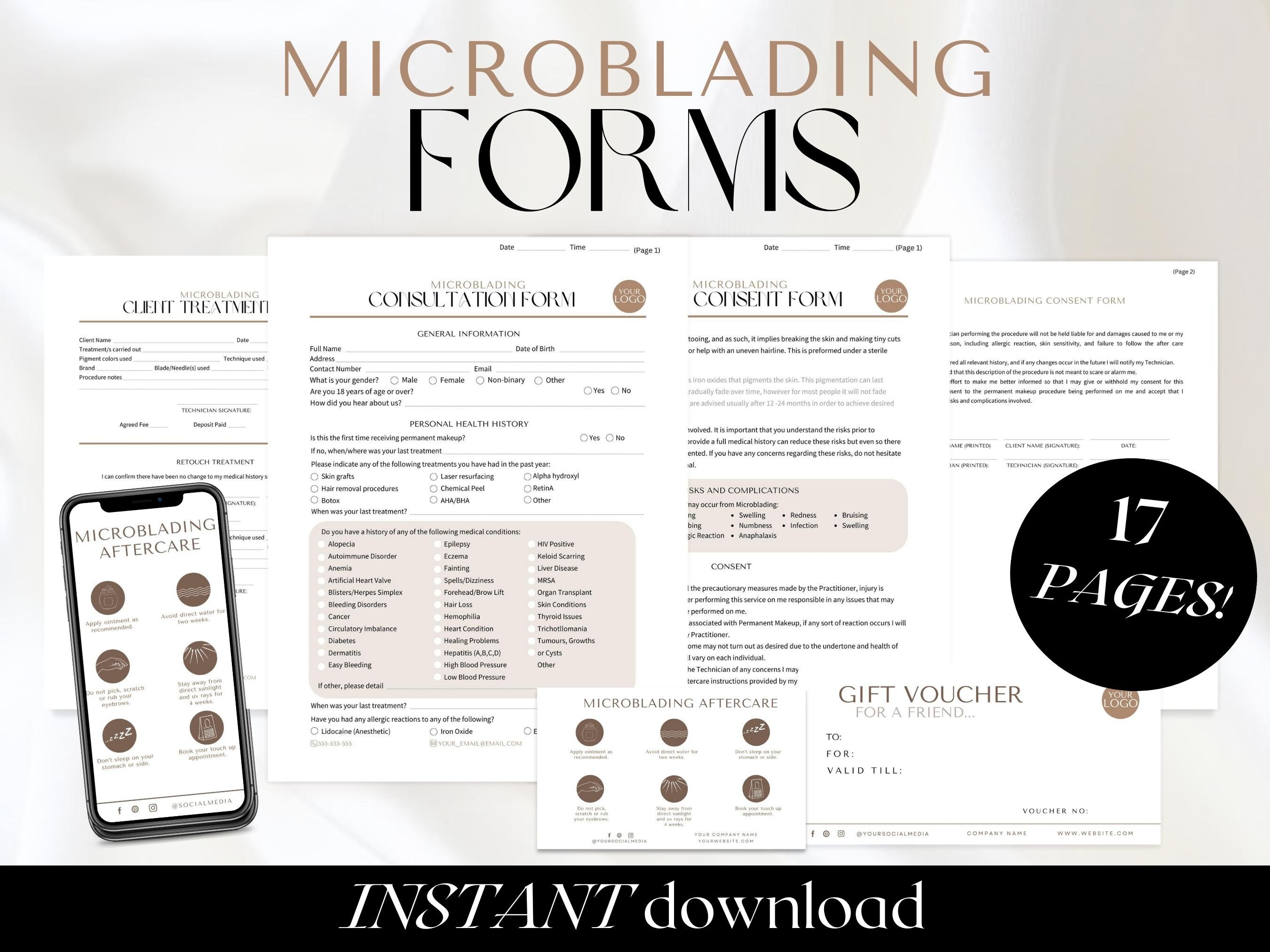 Microblading Consent Forms Microblading Aftercare Card - Etsy