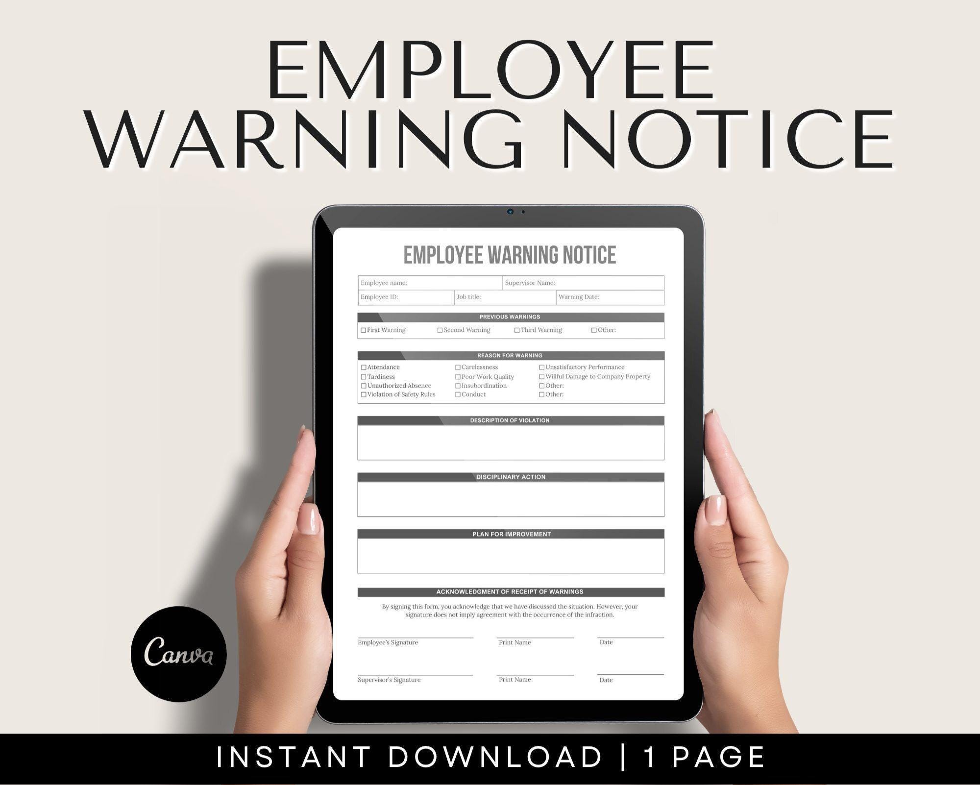 Employee Warning Notice Template - Etsy