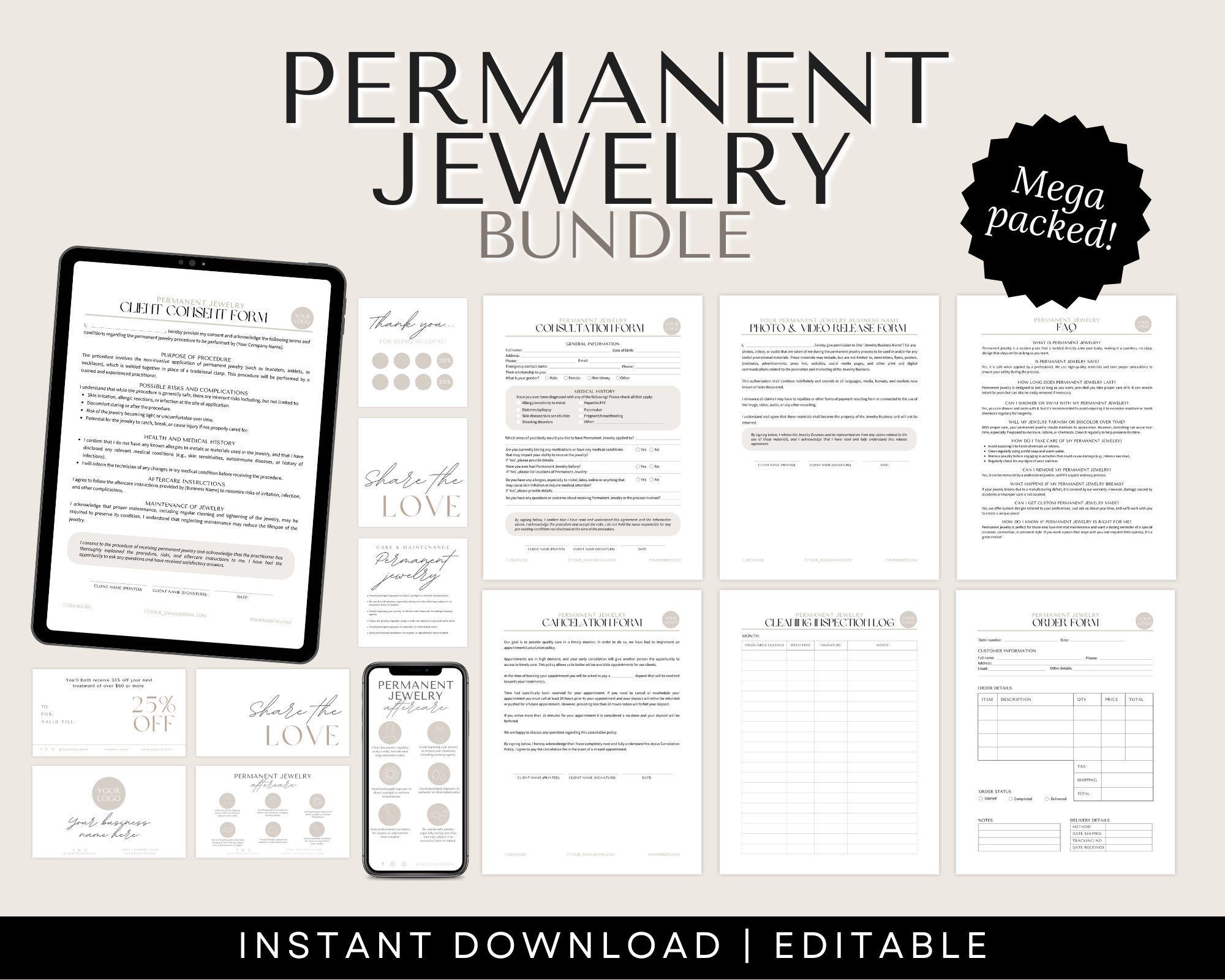 Permanent Jewelry Waiver Template - Permanent Jewelry Forms, Jewelry ...