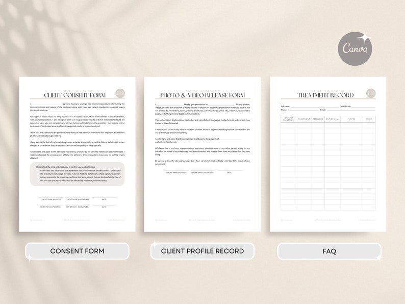 Facial Consent Form, Facial Consultation Form Includes Skin Analysis ...