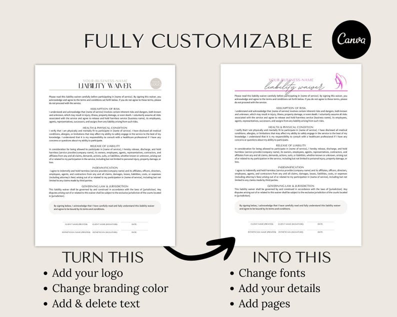 Liability Waiver Form | Esthetician Liability Form, General Liability ...