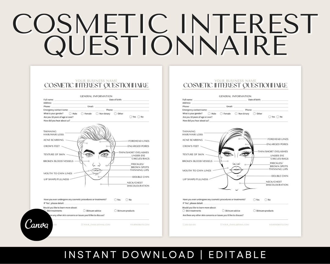 Cosmetic Interest Questionnaire, Aesthetic Interest Questionnaire ...