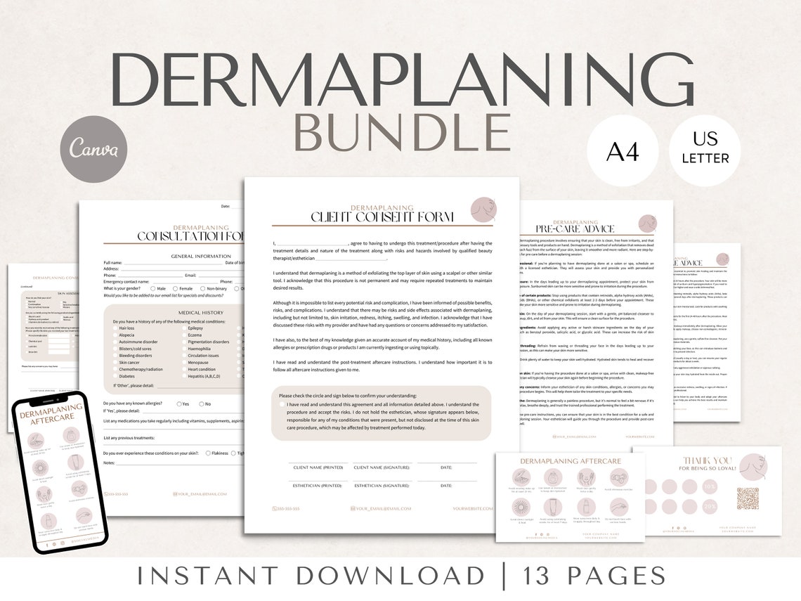 Dermaplaning Forms Dermaplaning Consent Form, Dermaplaning Consultation ...