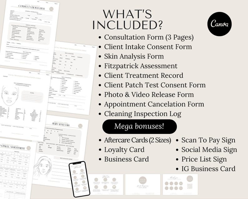 Facial Consent Form, Facial Consultation Form Includes Skin Analysis ...