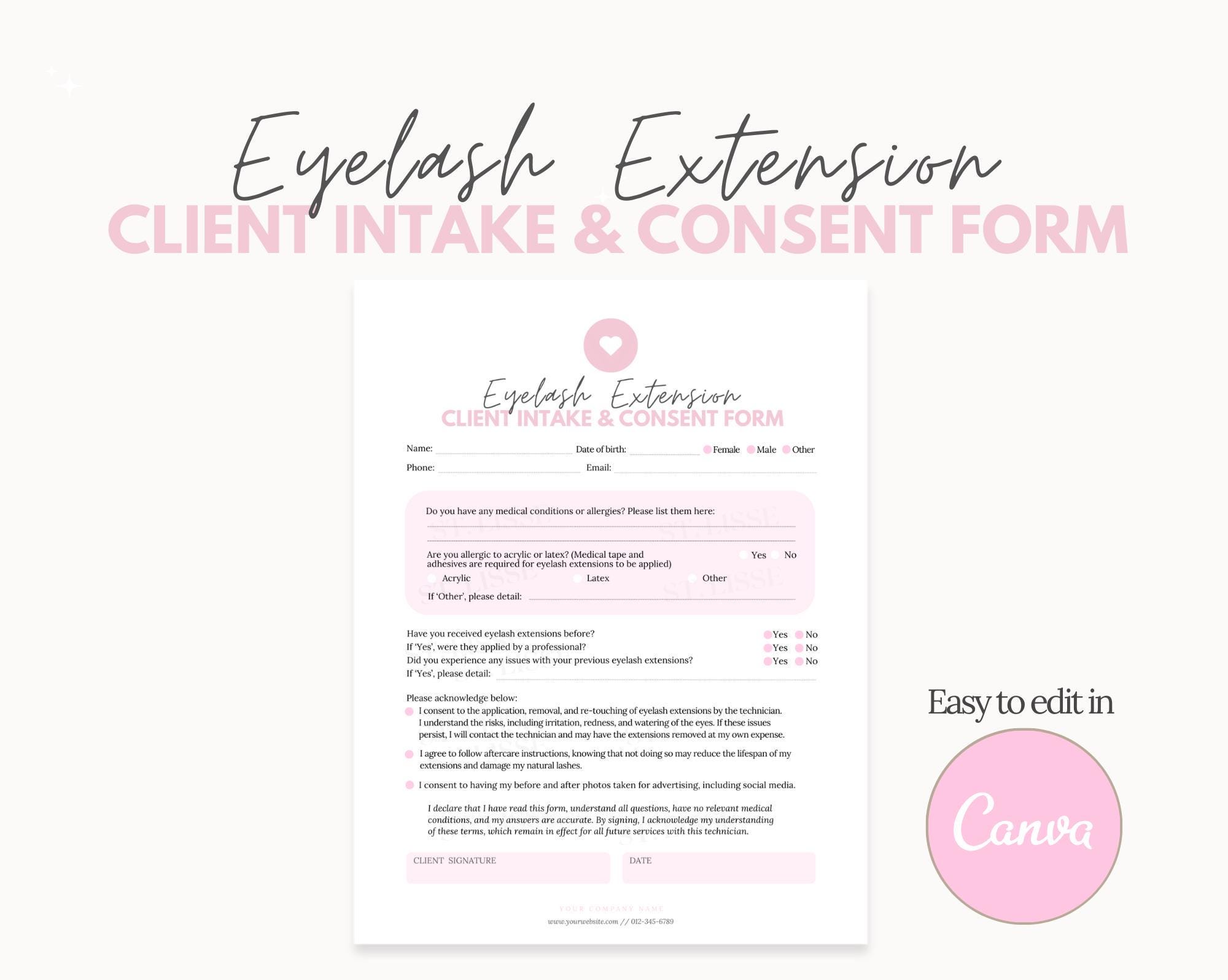 Lash Consent Forms for Lash Artists - Includes Eyelash Aftercare Cards ...