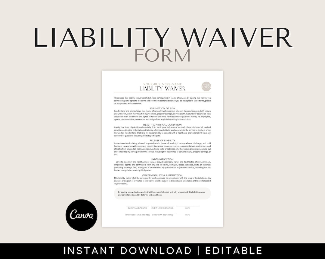Liability Waiver Form | Esthetician Liability Form, General Liability ...