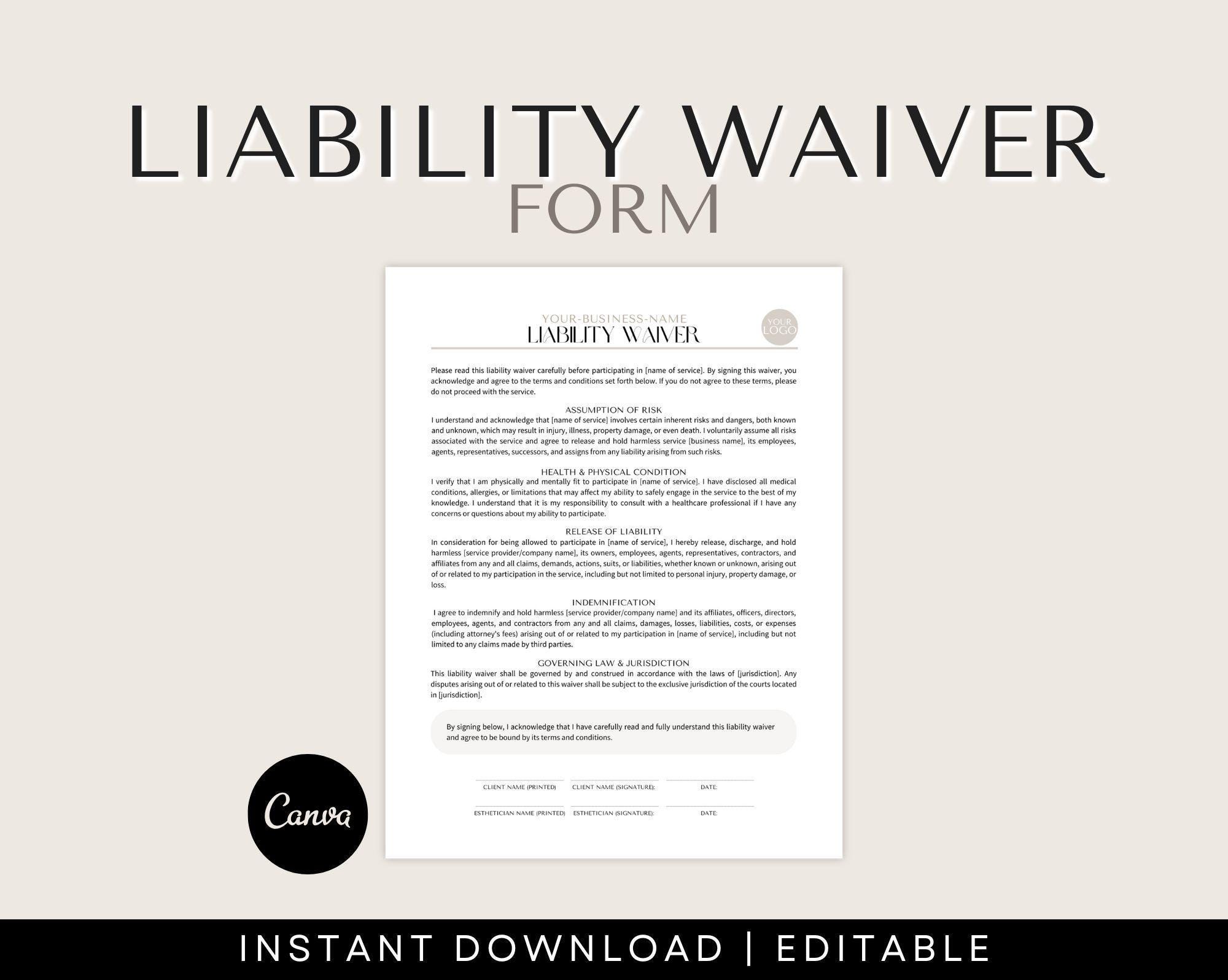 Liability Waiver Form | Esthetician Liability Form, General Liability ...