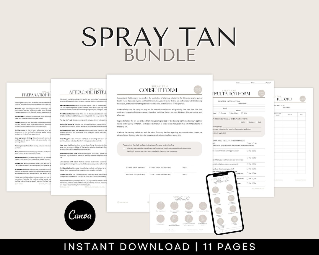 Spray Tan Consent Forms - Spray Tan Forms, Spray Tan Aftercare Cards ...