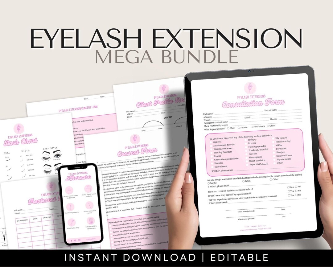 Pink Eyelash Extension Consent Forms - Includes Eyelash Aftercare Cards ...