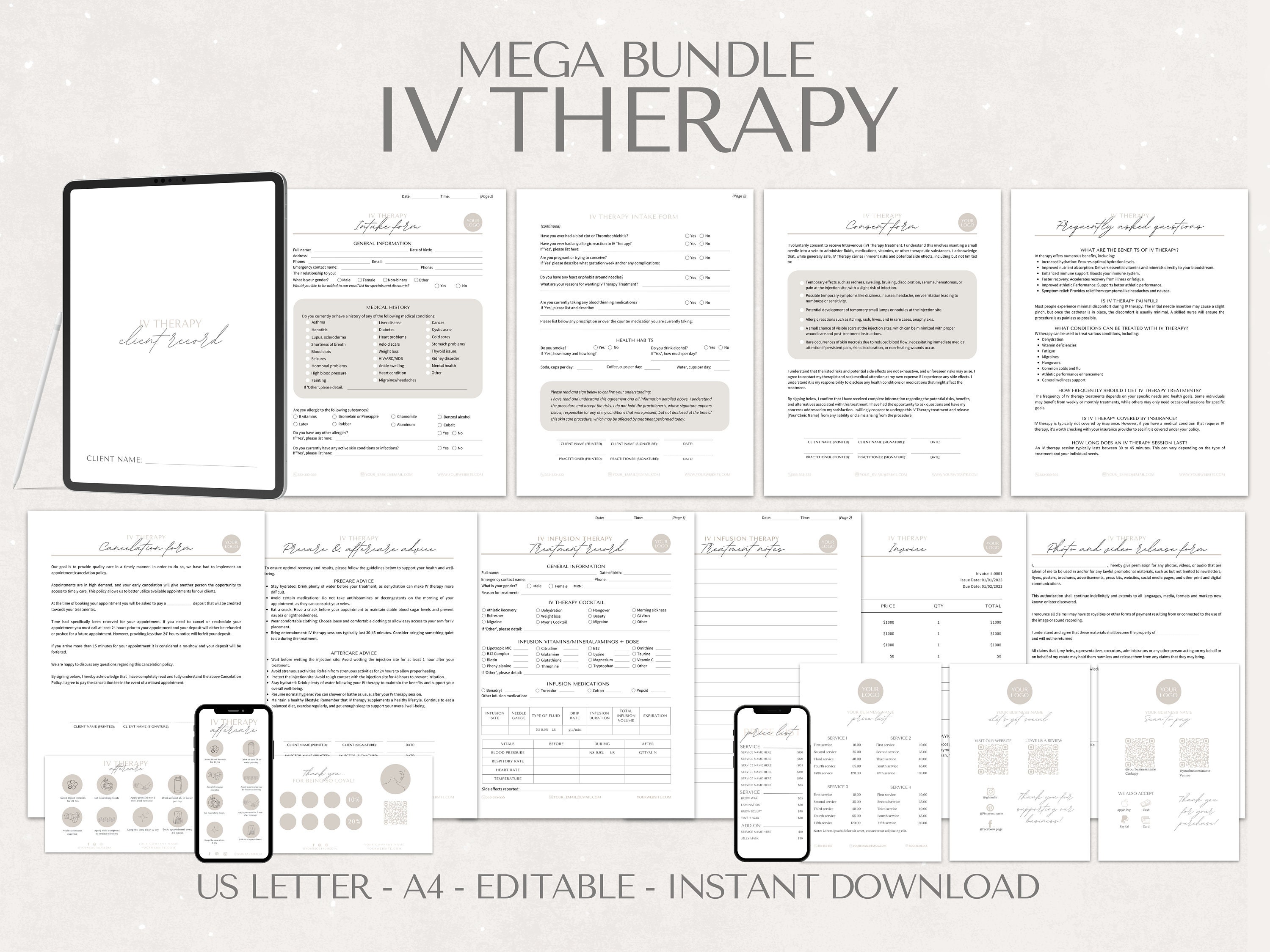 IV Therapy Form Template Bundle - Elective IV Infusion Consent Form, IV ...
